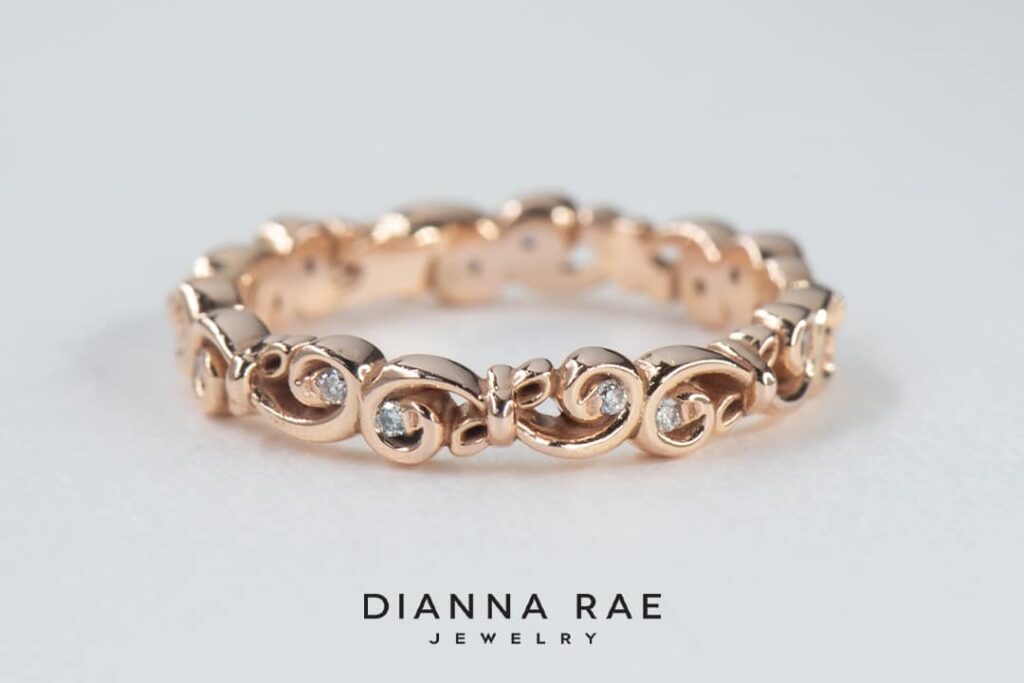 14kt Rose Gold Scroll Detail Diamond Band – Dianna Rae Jewelry