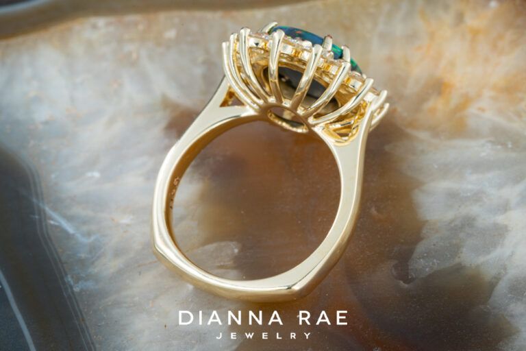 Black Opal Ring with Diamond Accented Halo – Dianna Rae Jewelry