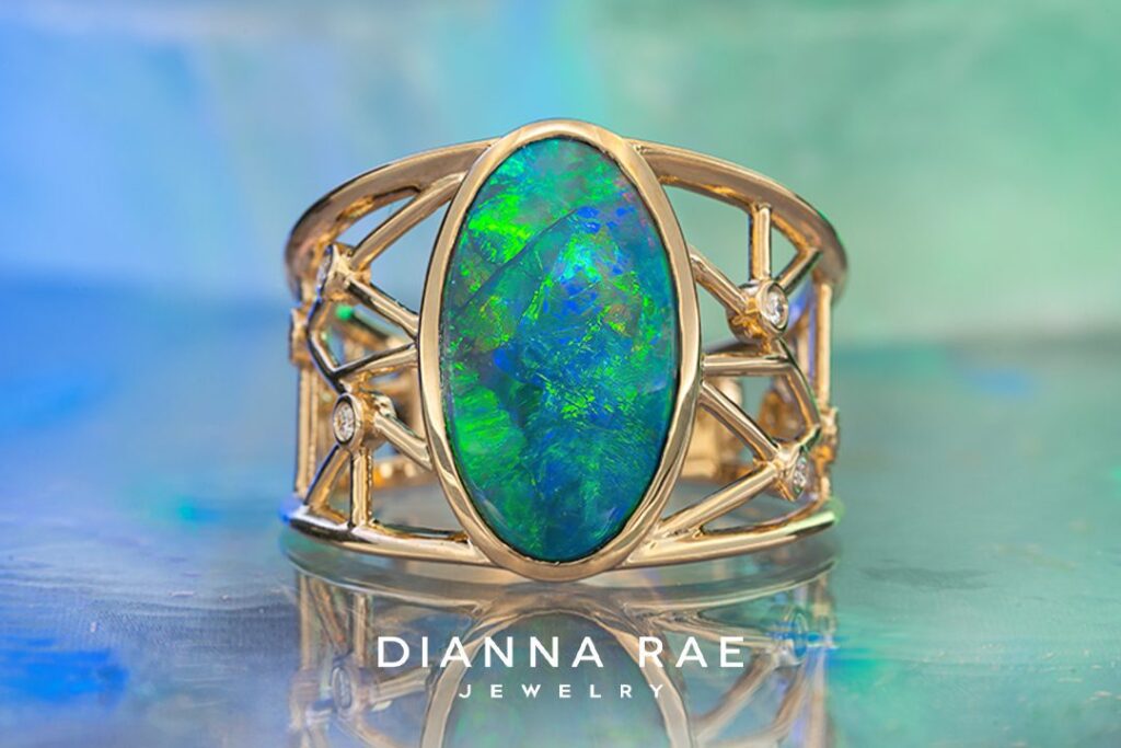 Geometric Bezel Set Black Opal Ring | Dianna Rae Jewelry